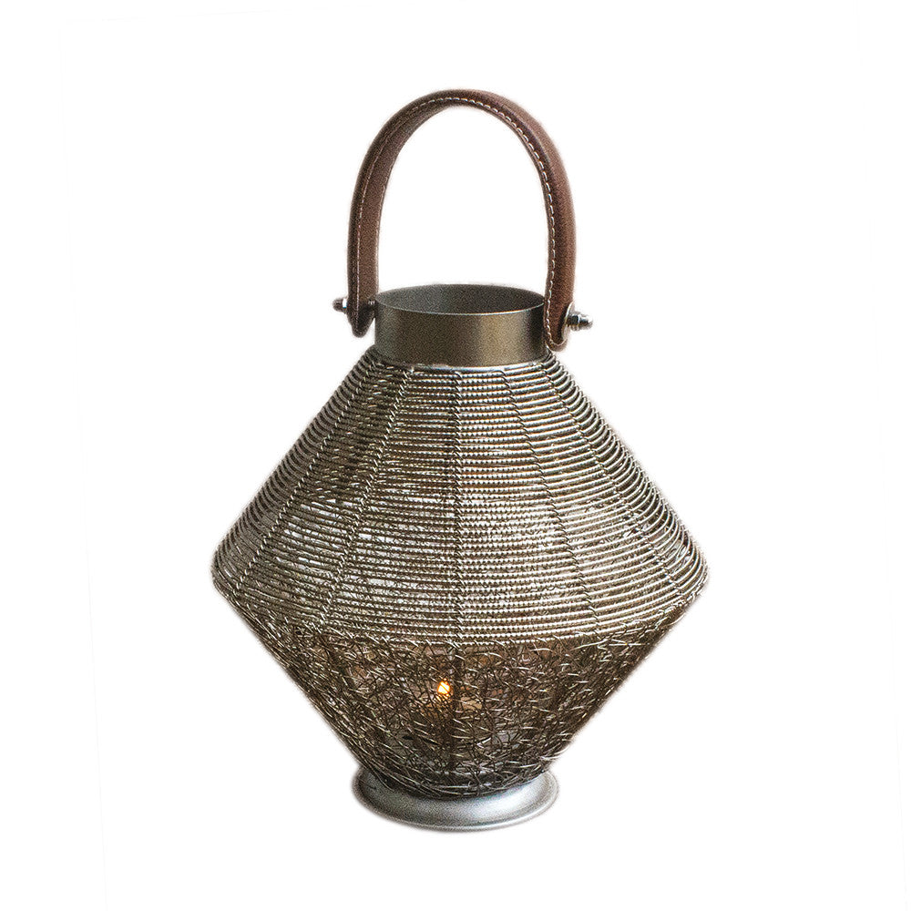 Wire Mesh Candle Lantern With Leather Effect Handle – Service